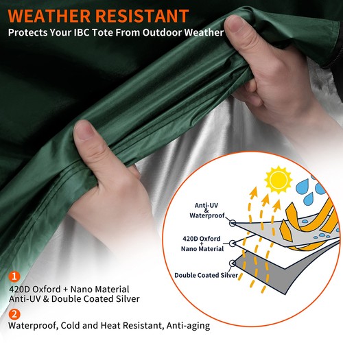 IBC Tote Cover,Zipper,Fit 275 Gallon Water Tank,420D Heavy Duty Nano ...