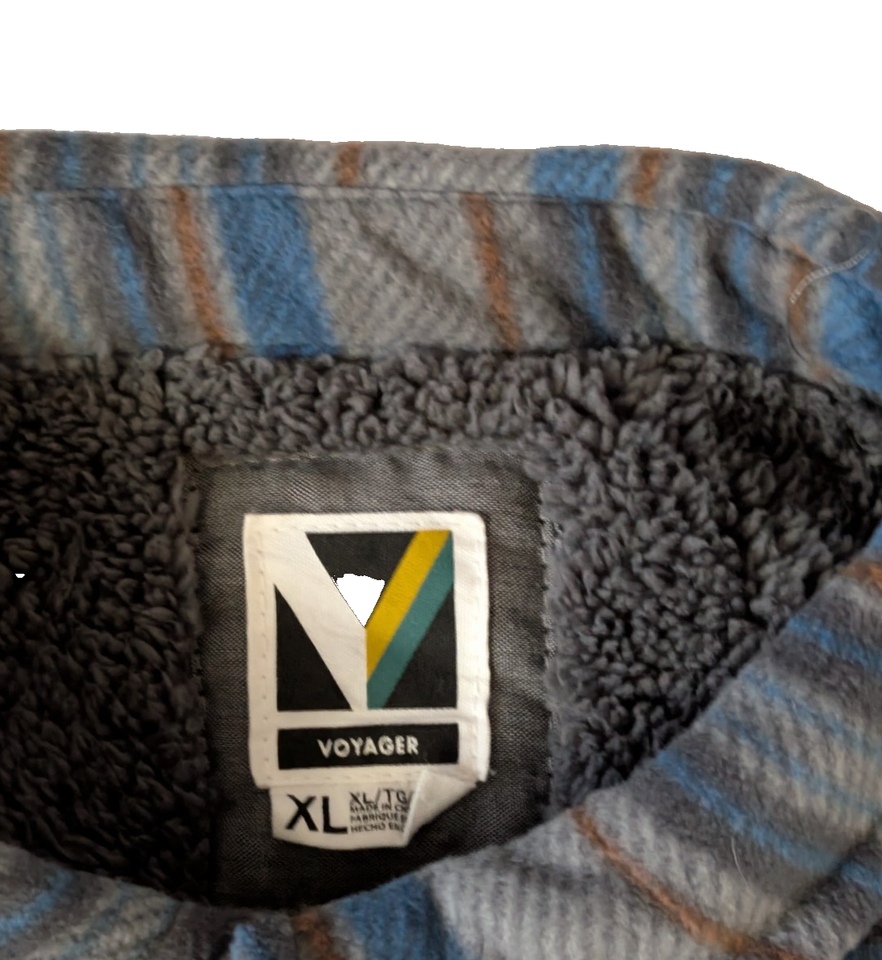 Men's Voyager Sherpa Lined Grey & Blue Striped Fleece Jacket XL | eBay