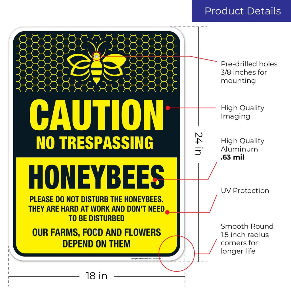 Bee Sign, Caution No Trespassing Honeybees at Work Sign, | eBay