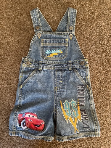 Vtg Disney Cars Lightning McQueen Denim Bib Overalls Boys Shorts Size ...