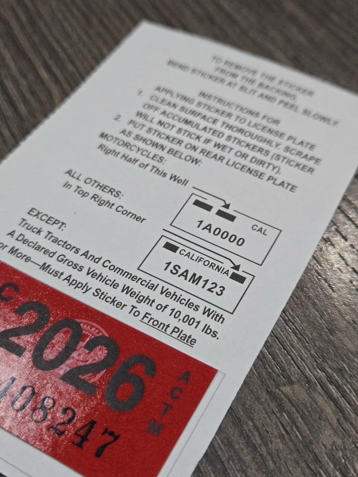 Not A Registration Tag - DMV Sticker CVRA 2026 Red California License ...