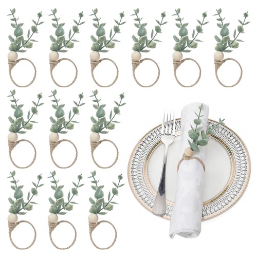 12pcs Rustic Eucalyptus Wood Bead Delicate Reusable Easter Banquet ...