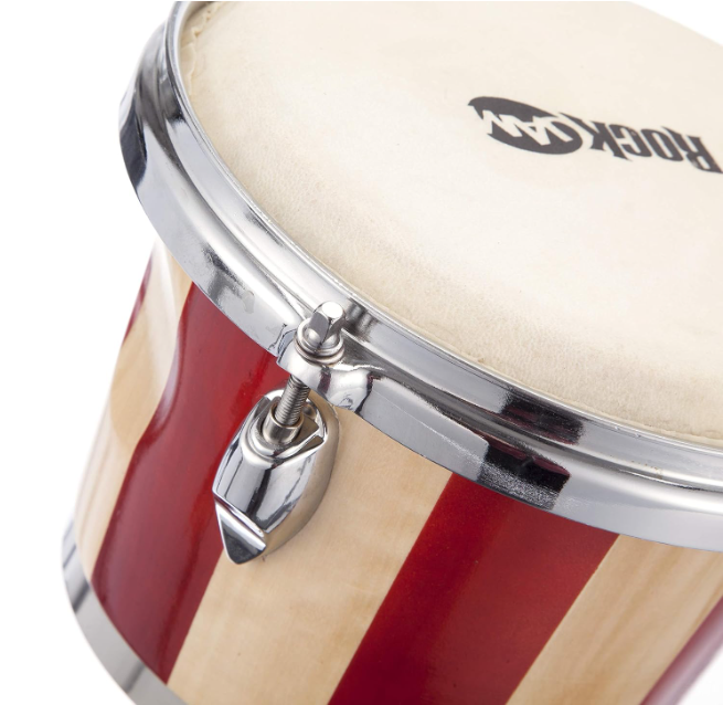 7" and 8" Bongo Drum Set with Padded Bag and Tuning Key, Red and ...