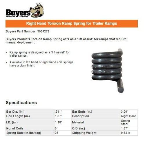 TRAILER RAMP TORSION SPRING SET LEFT & RIGHT SURE-TRAC W/ 1" PIVOT ...