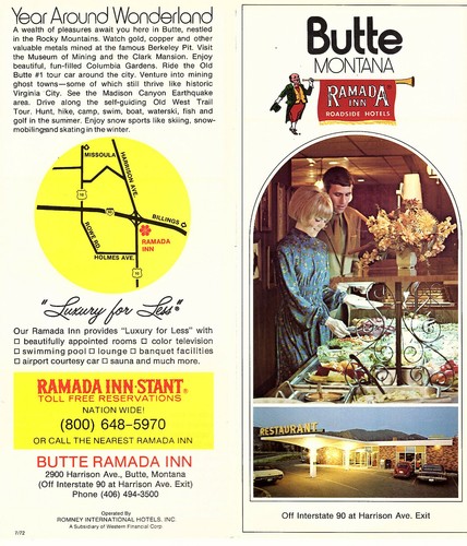 Ramada Inn Butte Montana Vintage 1972 Travel Brochure Photos Locator ...