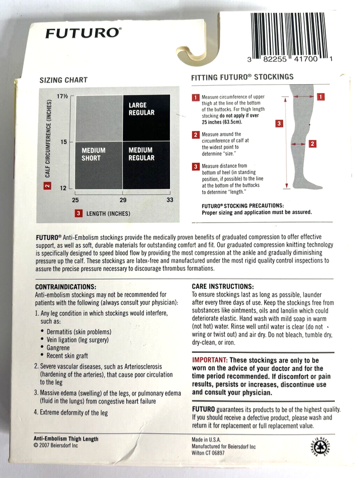 Futuro Anti-Embolism Thigh Length Compression Stockings Medium Short ...