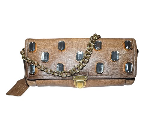 Prada Cervo Pietre Jeweled Brown Deerskin Leather Chain Shoulder Bag | eBay