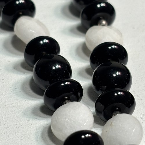 Vintage Onyx&Milky Quartz Faceted Sterling Silver Double Strand Pendant ...