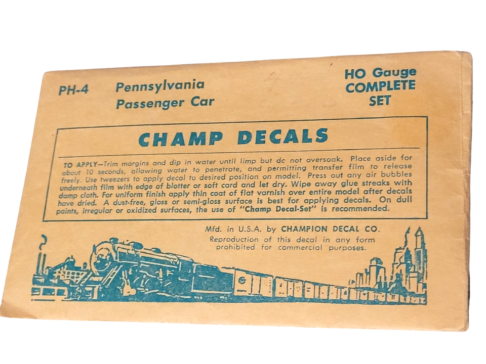Champ Decals PH-4 Pennsylvania Passenger Cars (4 Sets) - HO Scale Set ...