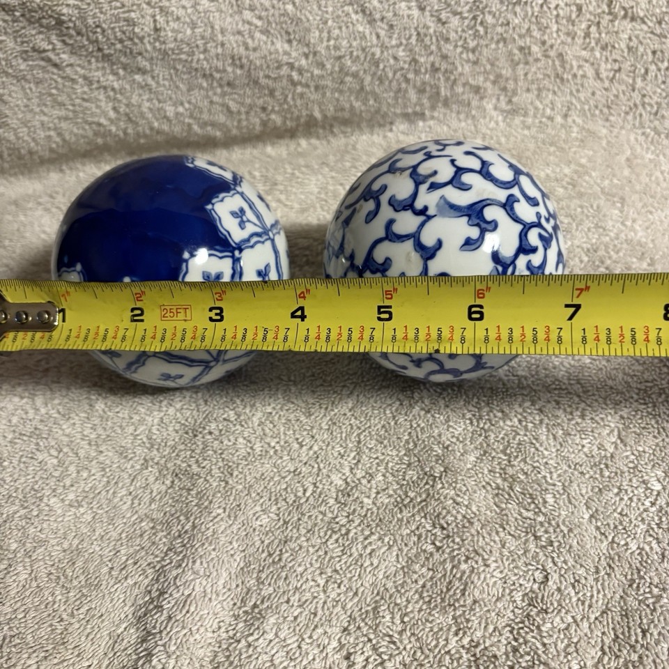 Decorative 2 Ceramic Carpet Balls Spheres Blue And White Asian Symbol 3 ...