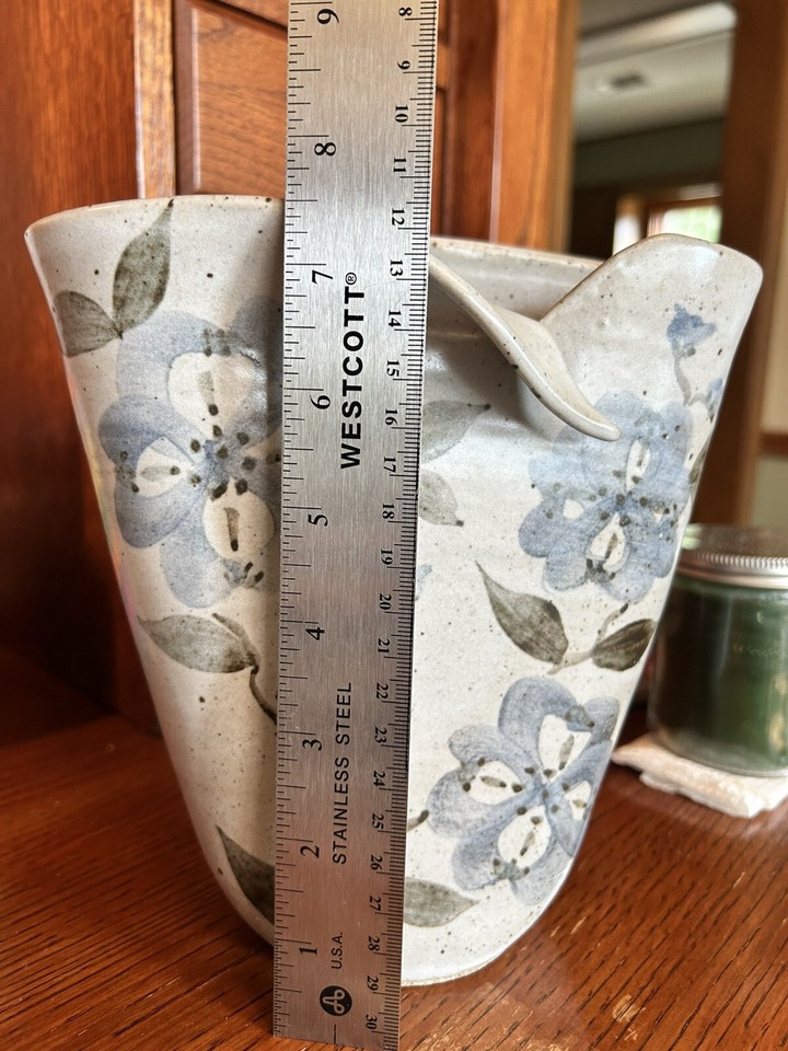 Vintage Cindy Angliss Artisan Art Pottery Vase Blue Flowers Signed | eBay