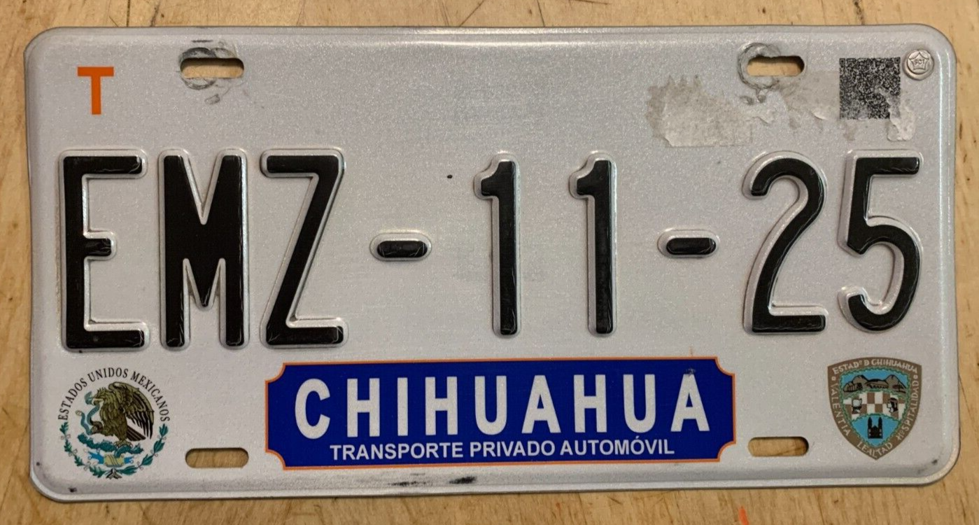 CHIHUAHUA CHIH MEXICO MEXICAN AUTO LICENSE PLATE " EMZ 11 25 TRANS PORT ...