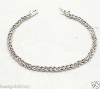 Double Row Diamond Cut Rope Bracelet Box Clasp Solid 14K White Gold 8 ...