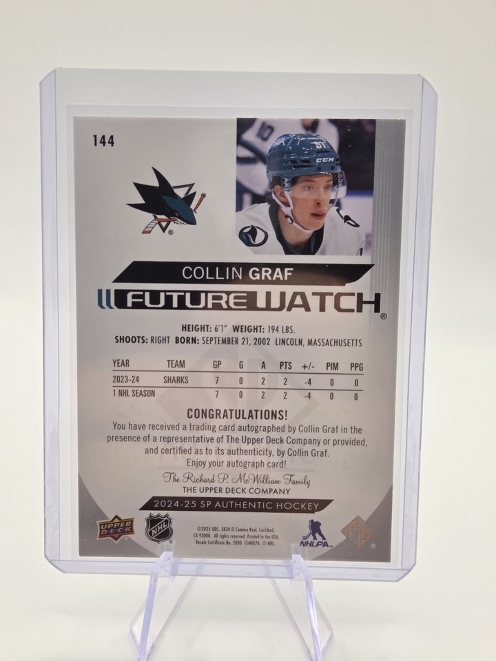2024-25 SP Authentic Future Watch Auto # 144 Colin Graf /999 | eBay