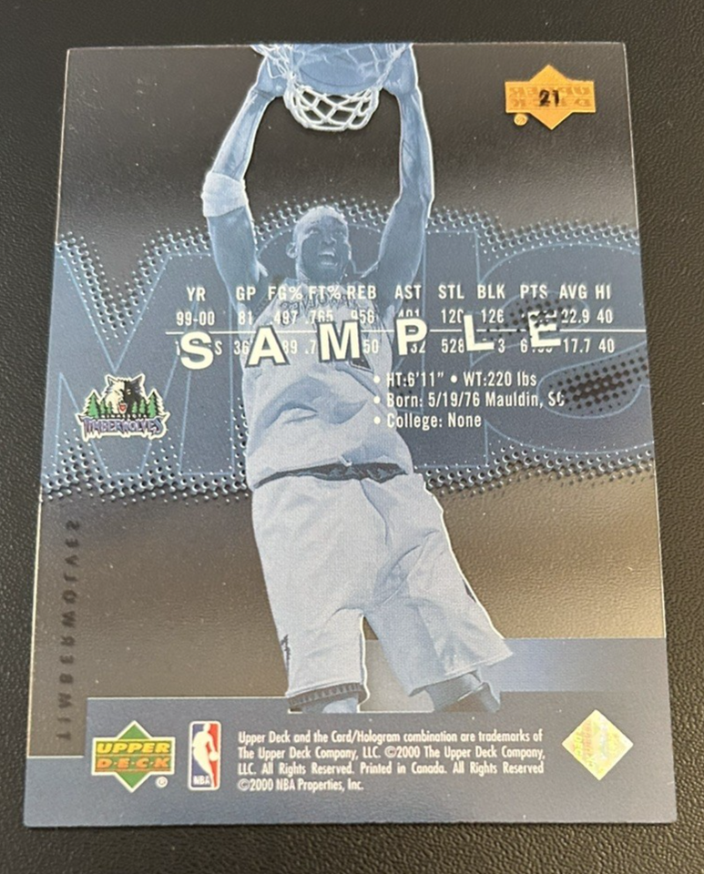 2000 NBA Upper Deck Sample Card #21 "Slam" Kevin Garnett Minnesota ...