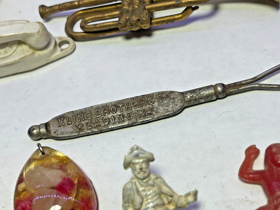 Collectable Antique smalls lot tin type,toys,keys,whistle,tokens,pins ...