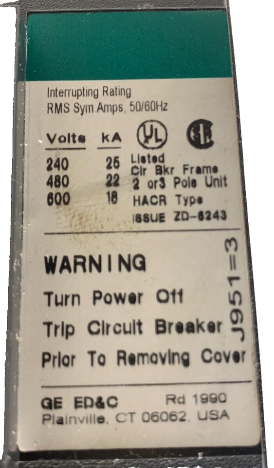 * GE TFK236F000 INDUSTRIAL CIRCUIT BREAKER FRAME, TCAL24 225AMP 600 VAC ...