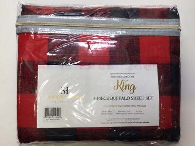 SWEET HOME COLLECTION - KING SIZE 4-PIECE BUFFALO SHEET SET - 1800 ...