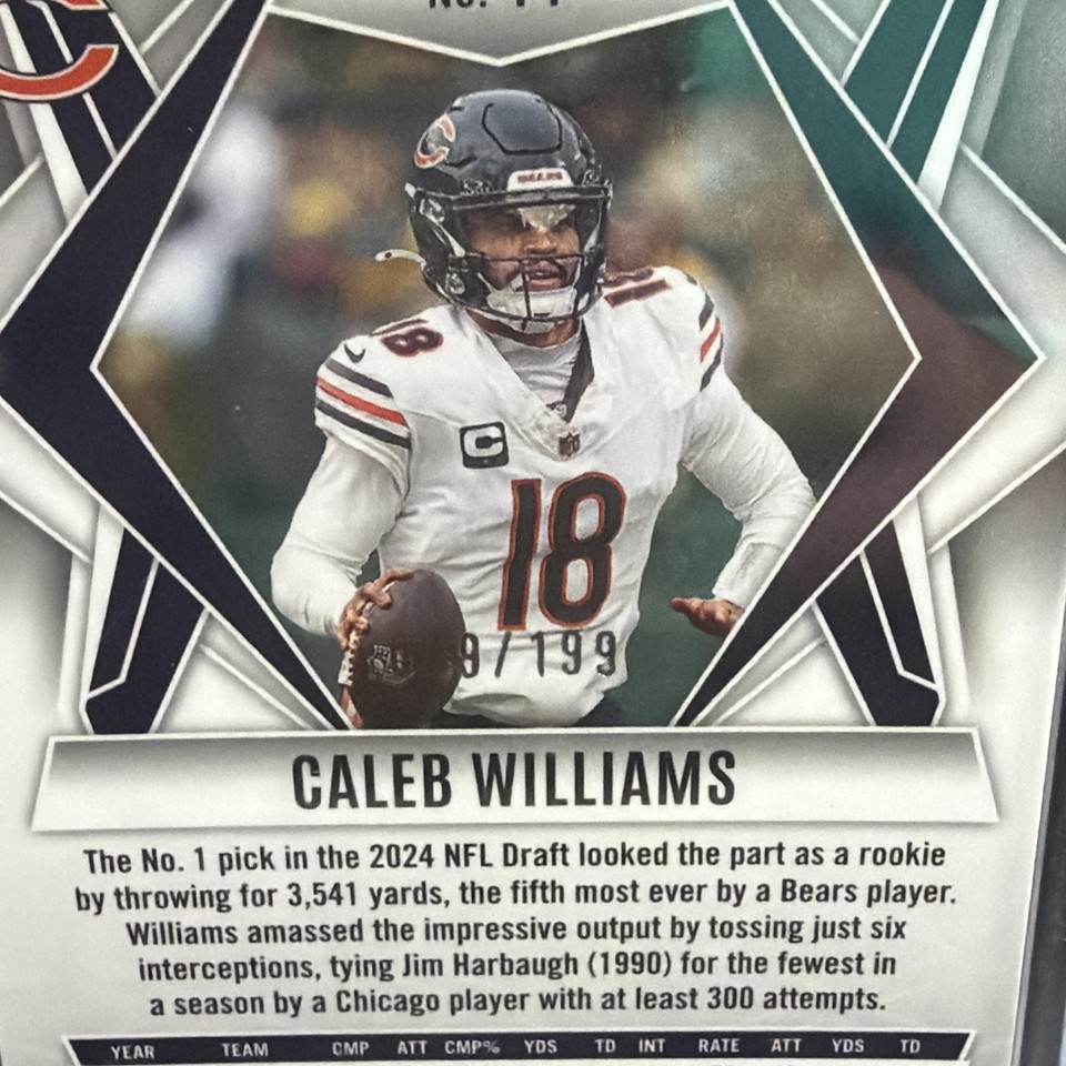 Panini 2025 Phoenix Caleb Williams #11 Serial Numbered Parallel Bears ...