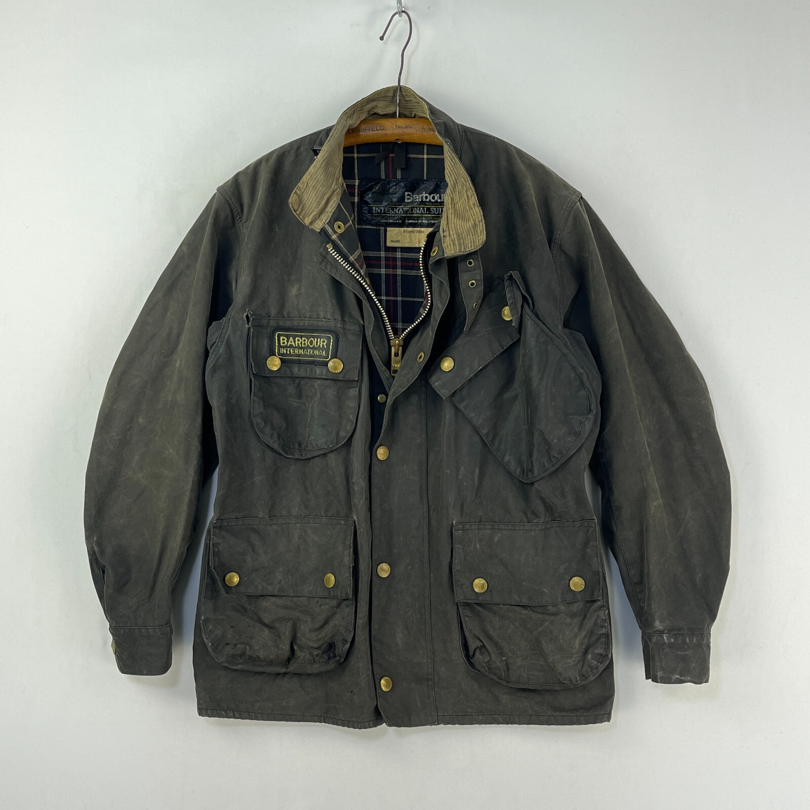 Barbour International Suit Wax Jacket Mens C36 Small Black Vintage A7 ...
