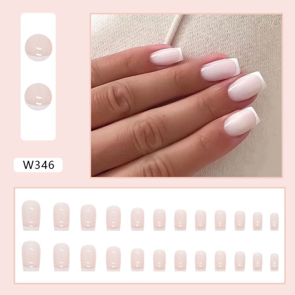 Tips Fake Nials DIY French White Edge Silver Flame False Nails Short ...