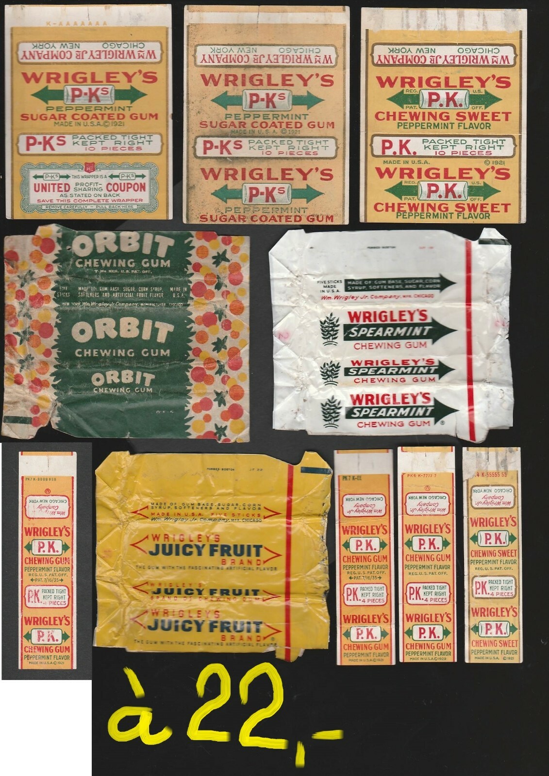 WRIGLEY Chewing GUM WRAPPER label 1921-1955 - 1 PIECE for US$ 22.00 ...