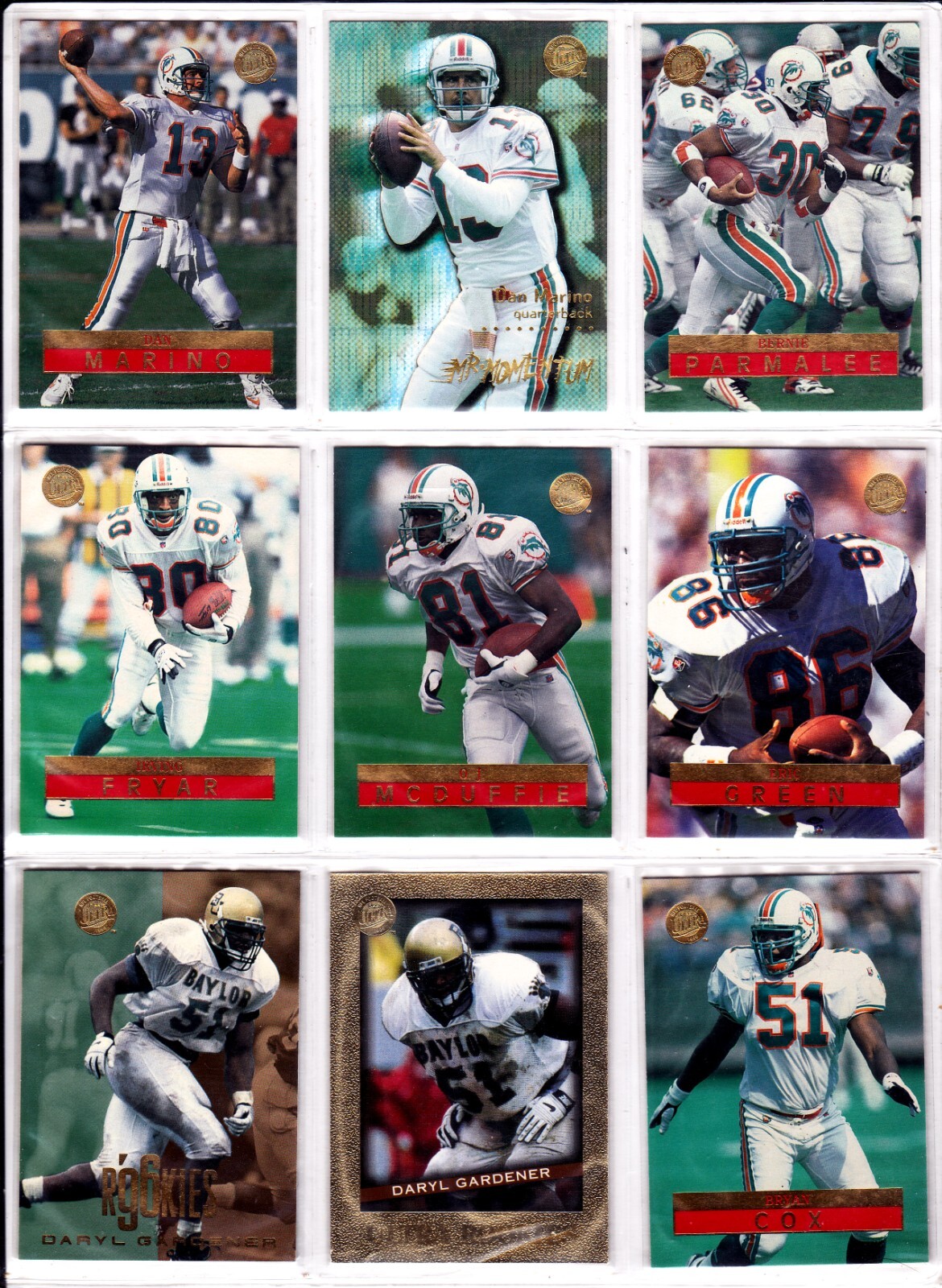 Miami Dolphins 1996 Fleer Ultra Team Set (9) w/RCs Dan Marino Irving ...
