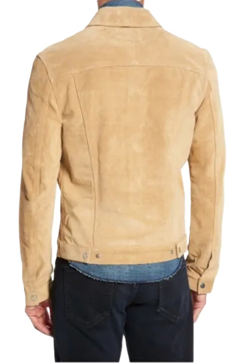 Men's Beige Suede Trucker Jacket 100% Real Suede Leather Denim Style ...