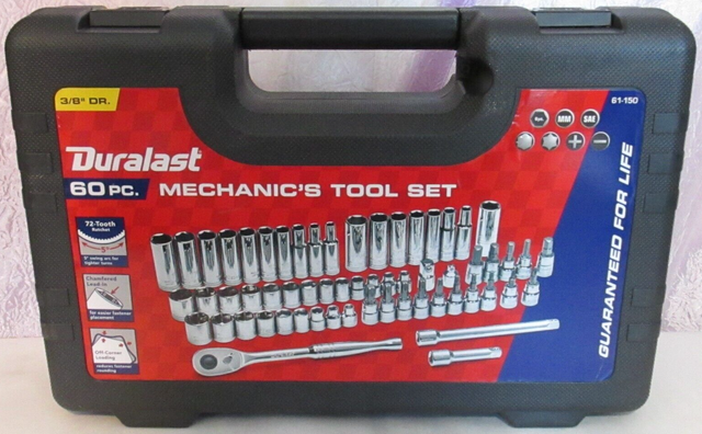 Duralast 61-150 3/8" Drive 6-Point SAE MM Mechanics Tool Set 60pc for ...