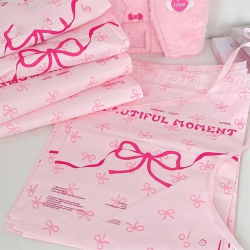 10pcs Ins Pink Bow Pattern Express Bags Plastic Transport Envelope Bags ...