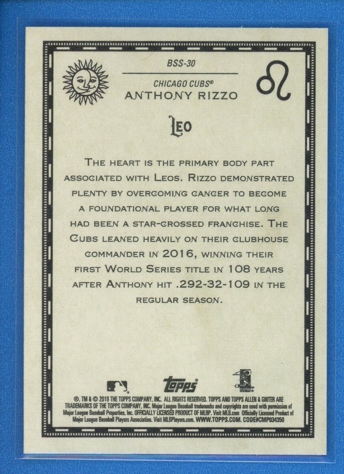 2019 Topps Allen & Ginter's Baseball Star Signs Insert #BSS-30 Anthony ...