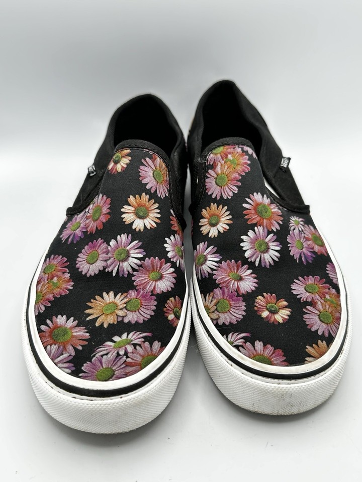 VANS Asher Dark Floral Pink Daisy Black Canvas Skate Sneaker Women 8.5 US | eBay
