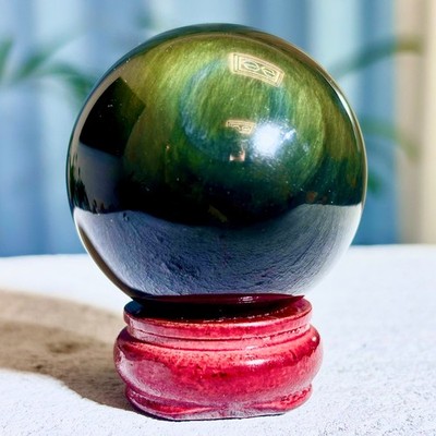 137G AAA Grade Natural Rainbow Eye Obsidian Quartz Crystal Sphere ...