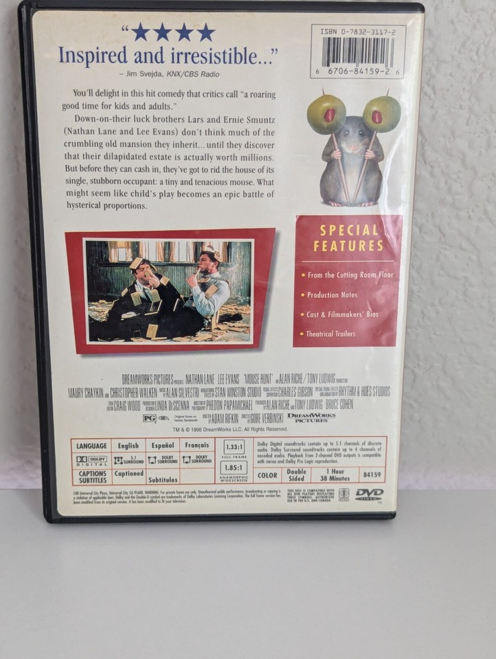 Mouse Hunt DVD Mousehunt 1998, Nathan Lane Lee Evans Comedy Movie | eBay