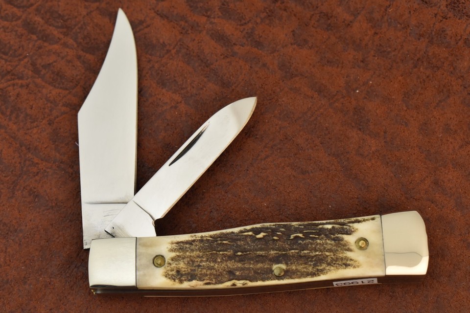 SWANNER by QUEEN CUTLERY CO MADE IN USA STAG GUNSTOCK JACK KNIFE NICE ...