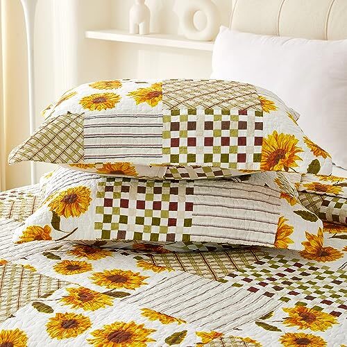 100% Cotton Quilt King Size Orange Sunflower Bedding Set King (106"x96 ...
