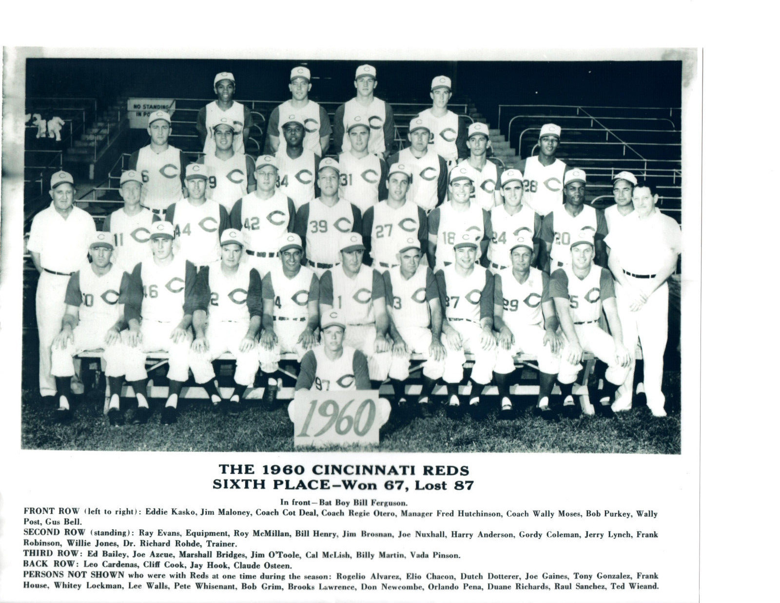 1960 CINCINNATI REDS TEAM 8X10 PHOTO HUTCHINSON POST DEAL BASEBALL OHIO ...