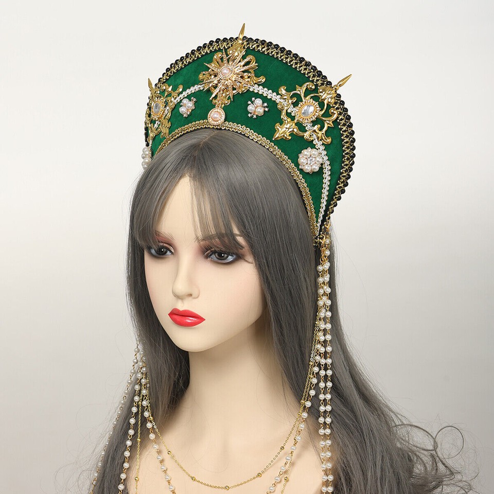 Womens Renaissance Tudor Headpiece Beads Chain Royal French Hood ...