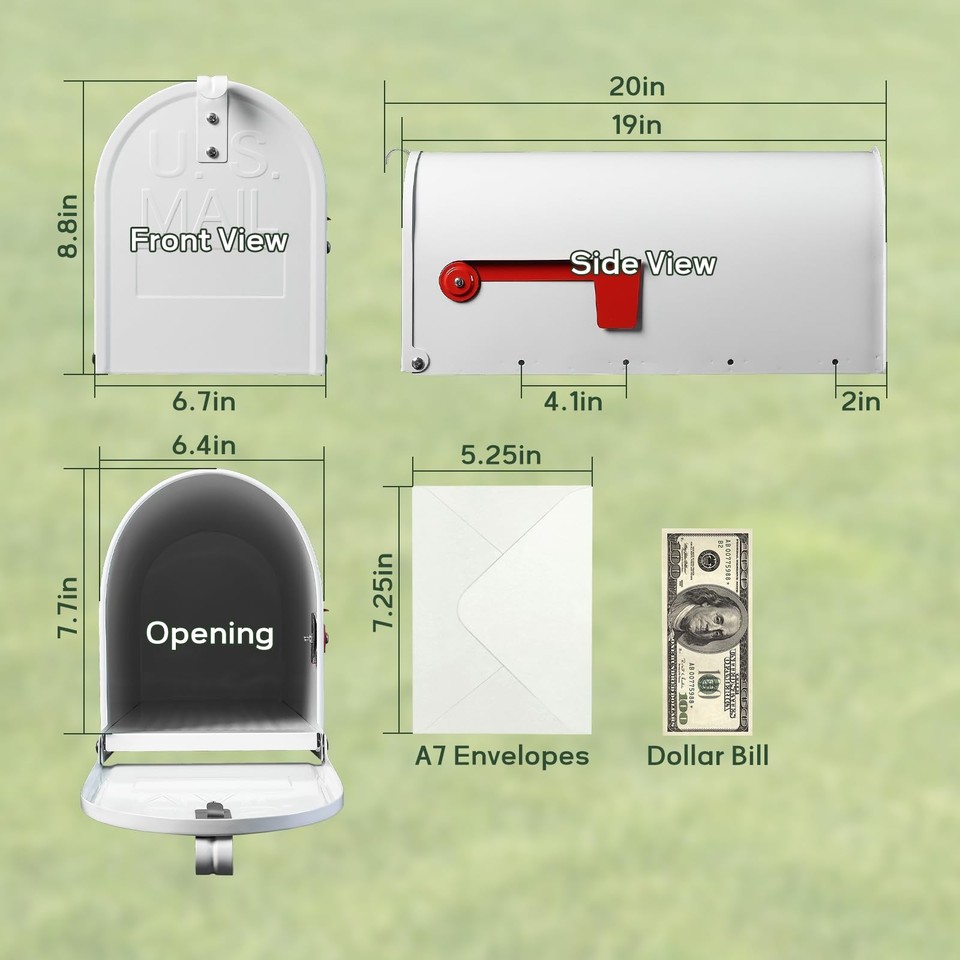 Mail Boxes for House Outside, White Mailboxes for Outside, Galvanized ...