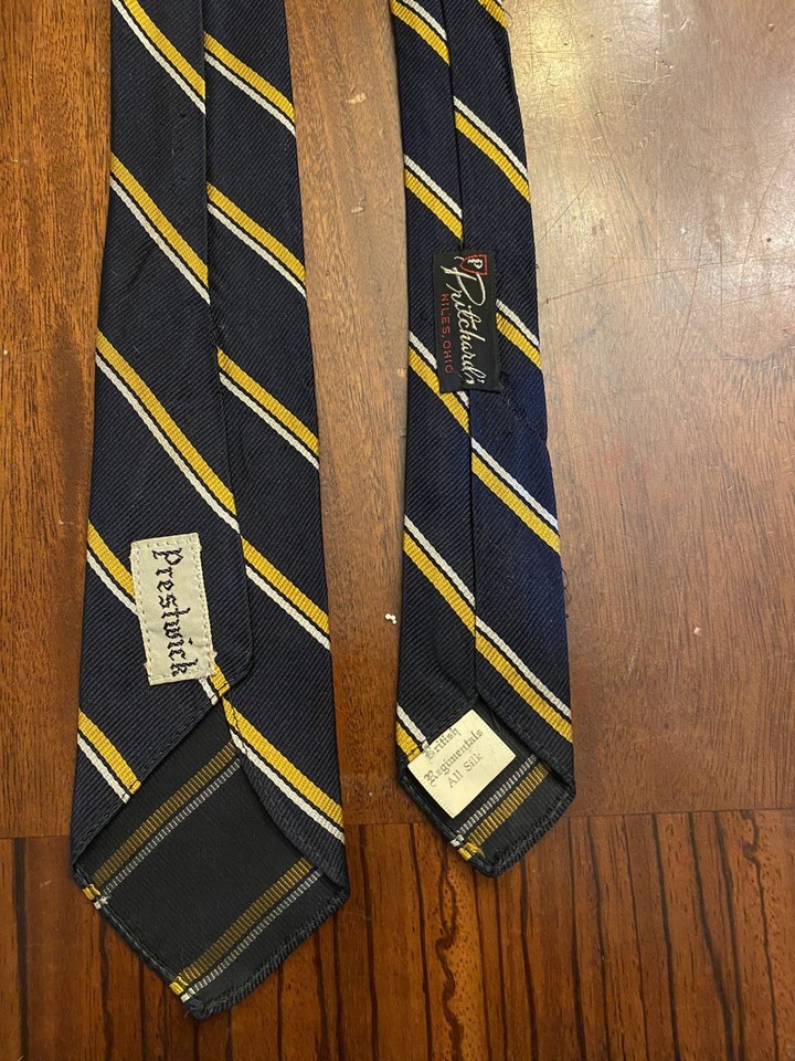 Mens Vtg Repp Tie Prestwick British Style Regimental 100% Silk 54” Thin ...