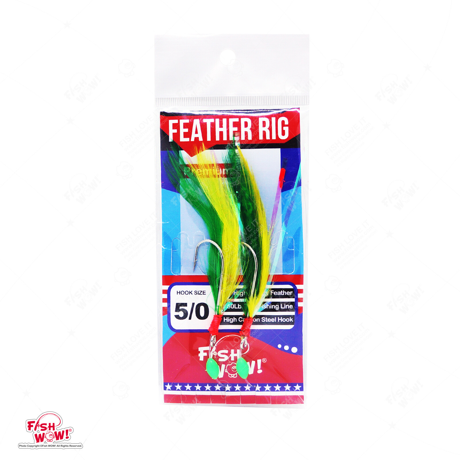 10pks 5/0 Fishing Rockfish Feather Rig 2-hook Rock Cod Fish Bait Green ...