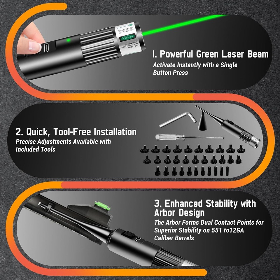 USB Rechargeable Green Laser Bore Sight Kit with 32 Adapters for All ...