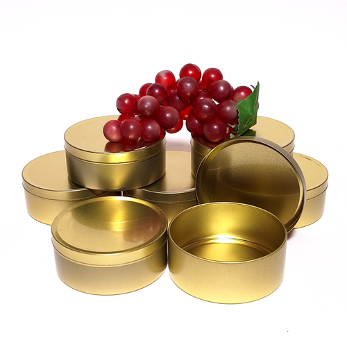 5x Round Gold Metal Tinplate Travel Sweet Tins + Slip Lids 98 x 40mm ...
