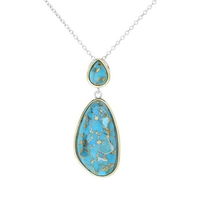 Elemental Gems Two-tone 24x13mm Blue Copper Turquoise Pendant w/ Chain ...