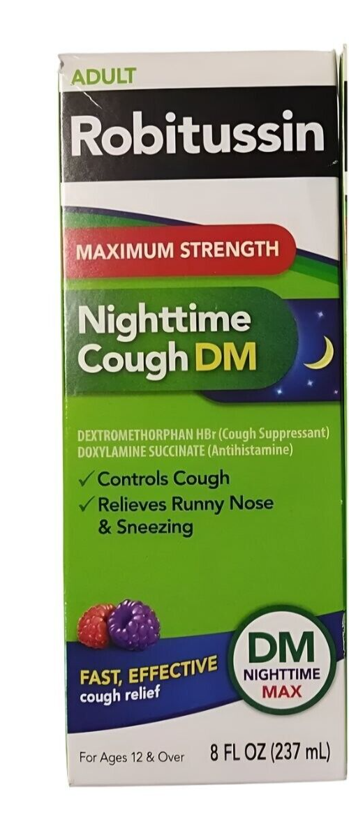 Robitussin DM Max Night Time Cough+Chest Congestion 8oz Blue Raspberry ...