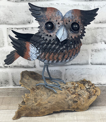 Rustic 7.75" Tall Metal Chunky Fat Owl Bird Figurine Statue Home Yard ...