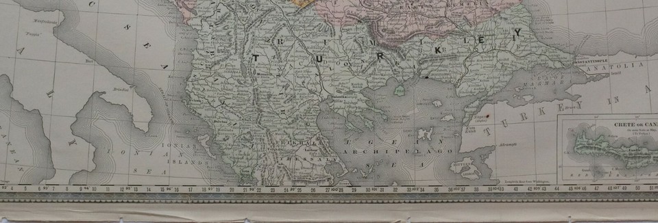 1890 ORIGINAL MAP TURKEY IN EUROPE RUMANIA BULGARIA SERVIA BOSNIA CRETE ...
