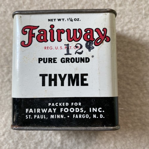 VINTAGE FAIRWAY PURE GROUND THYME ADVERTISING METAL SPICE TIN, ST. PAUL FARGO | eBay
