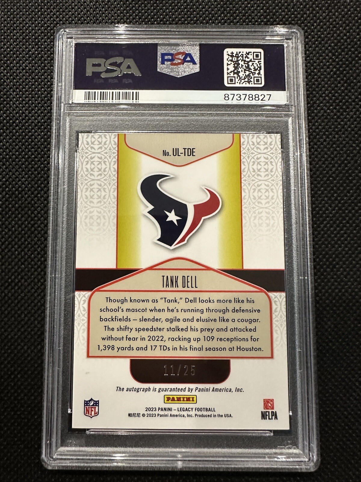 Tank Dell 2023 Legacy Under The Lights Autograph Yellow Diamond /25 PSA ...