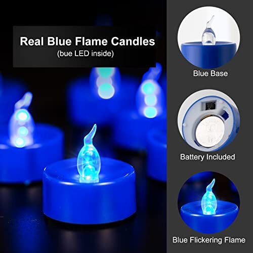 24 PCS Real Flickering Flame Tea Lights(LED Light Source), Battery Blue ...